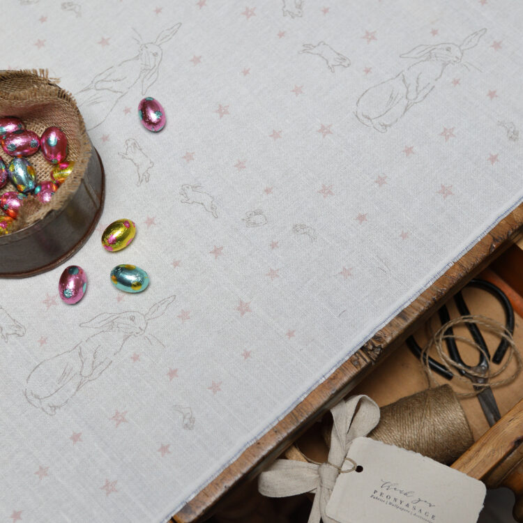 Rabbit All Star ~ Pink Stars on White Linen Union - Peony & Sage