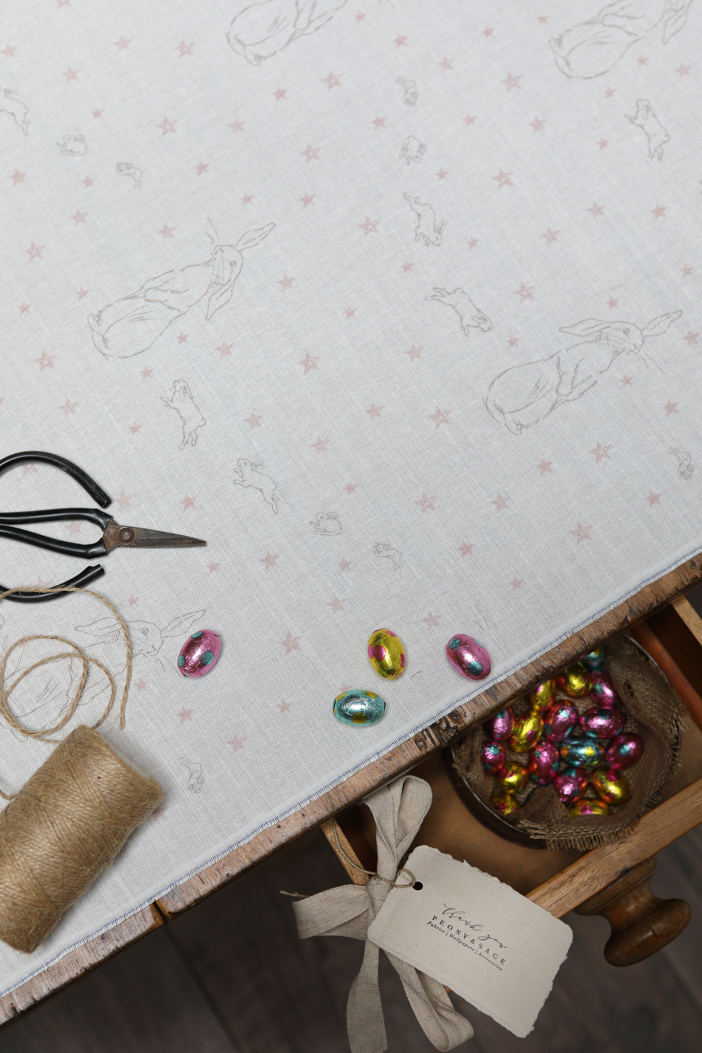 Rabbit All Star ~ Pink Stars on White Linen Union - Peony & Sage