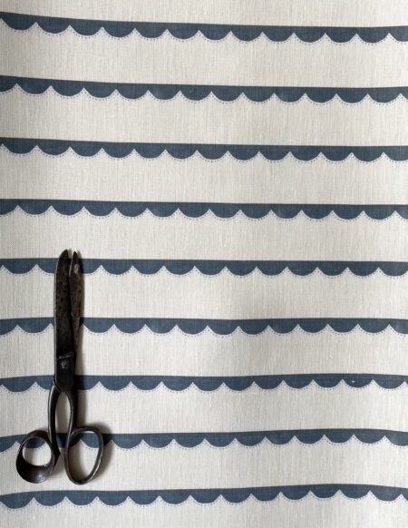 Single Scallop Stripe Aigua Blava Blue on Ivory Linen HORIZONTAL STRIPE ...