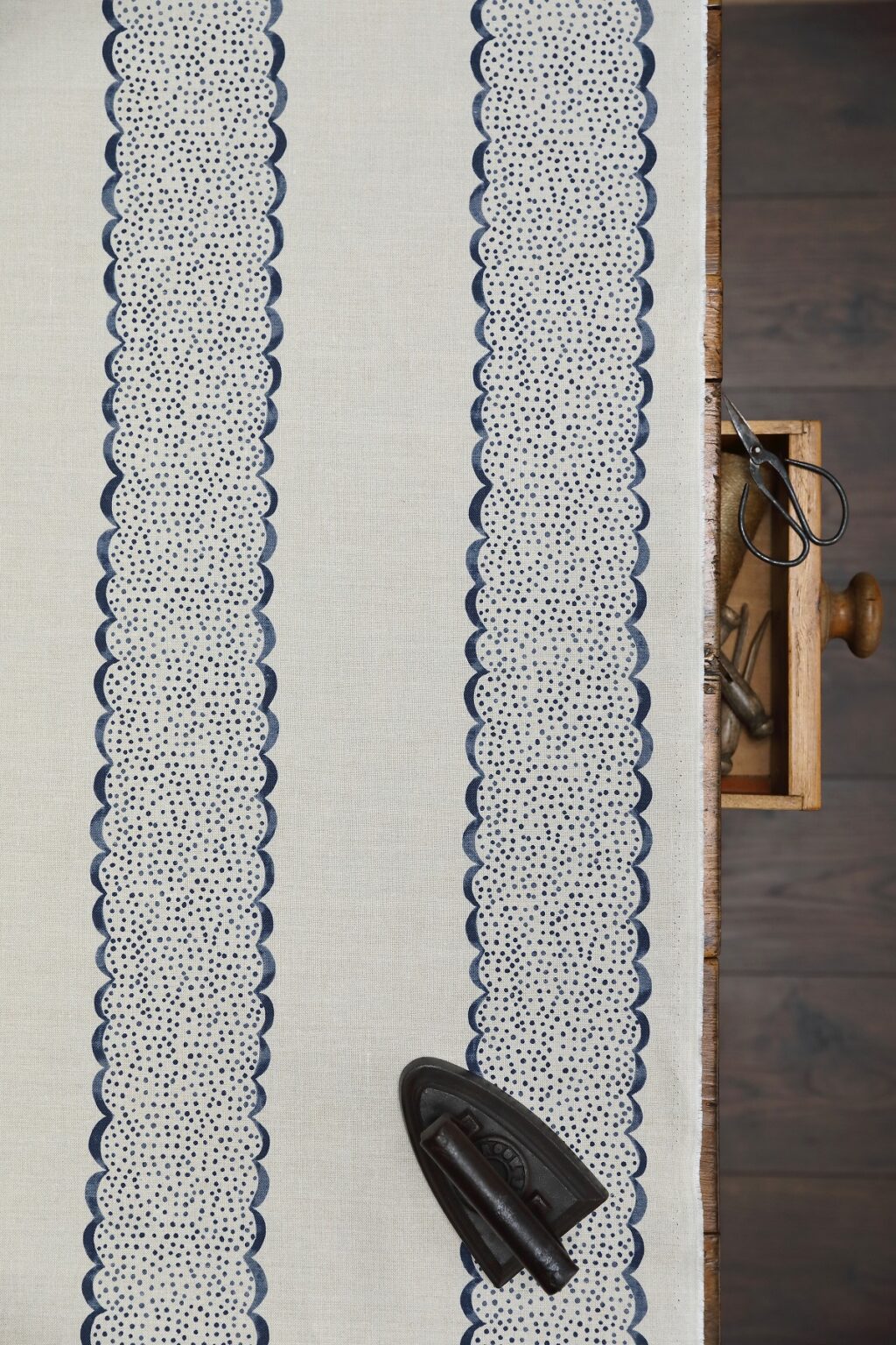 Rafael Stripe Squid Ink Blue on Stone Linen - Peony & Sage