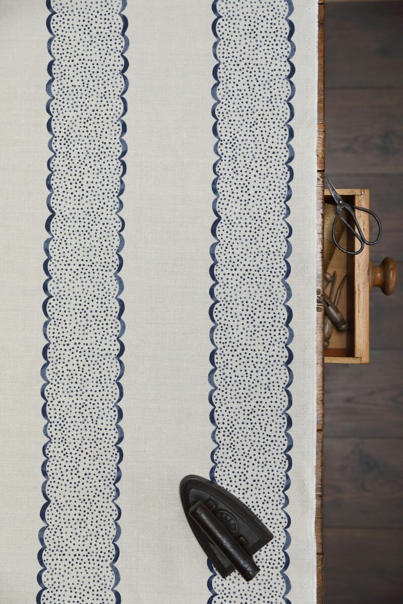 Rafael Stripe Squid Ink Blue on Stone Linen - Peony & Sage