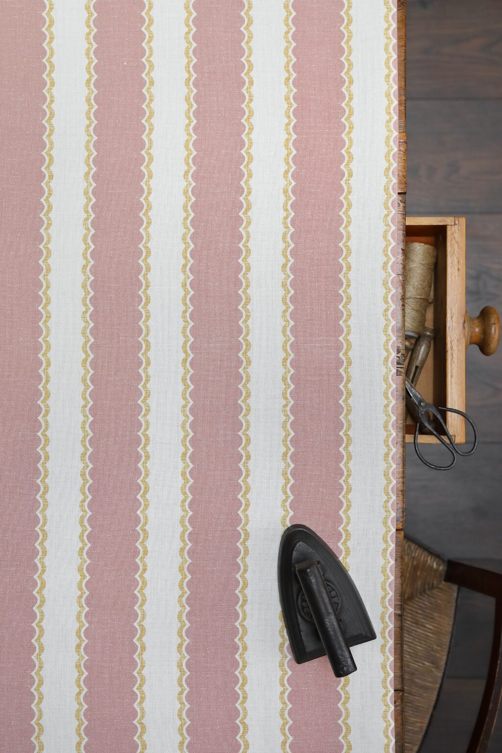 Folie Stripe Chalk Pink + Hay on Pure Double Cream Linen - Peony & Sage